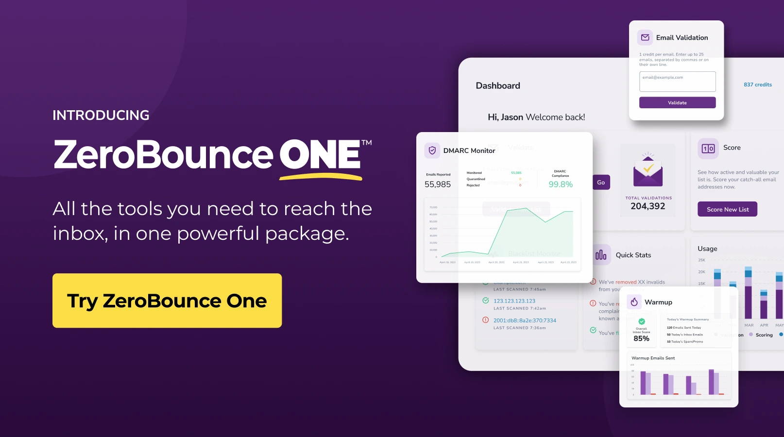ZeroBounce ONE™ - Your Email Deliverability & Validation Tools